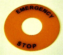 E-Stop Label, 60mm, yellow plastic | Automation 4 Less